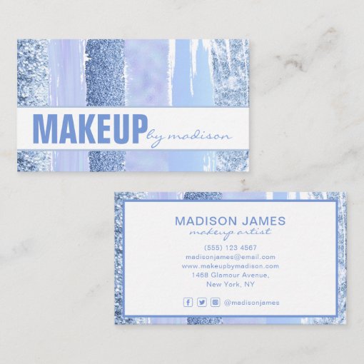 Trendy Blue Modern Chic Shimmer Makeup Artist Business Card | Zazzle