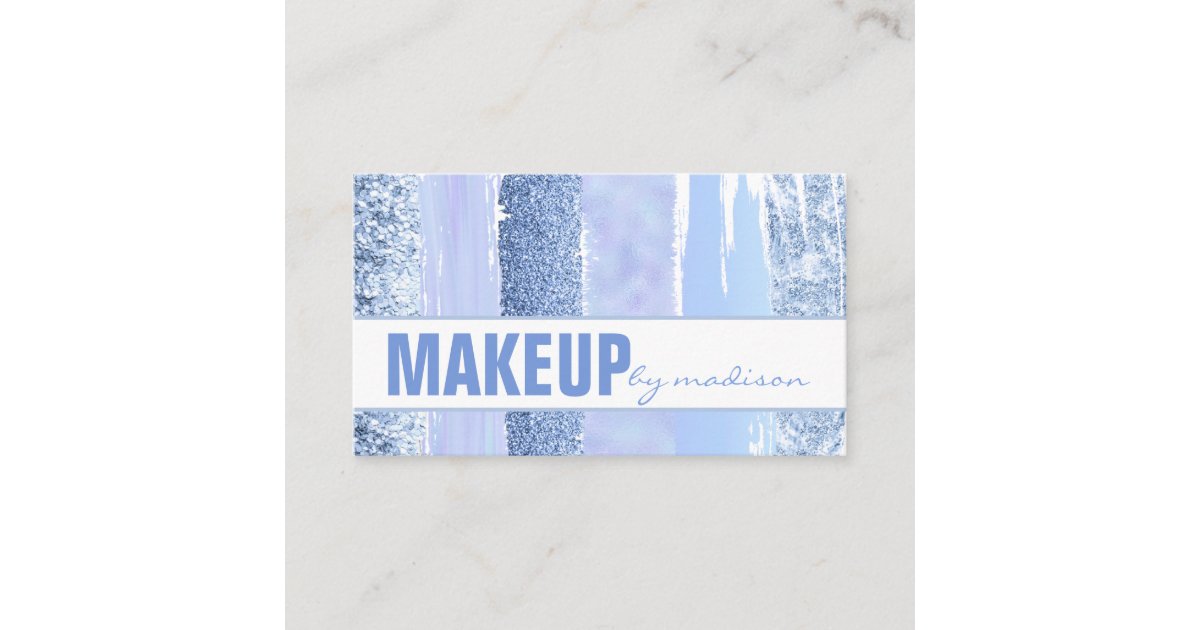 Trendy Blue Modern Chic Shimmer Makeup Artist Business Card | Zazzle