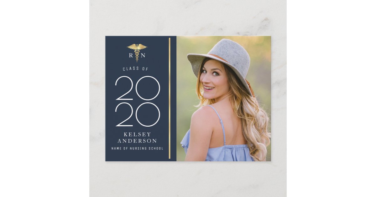 trendy blue nursing school graduation announcement postcard | Zazzle