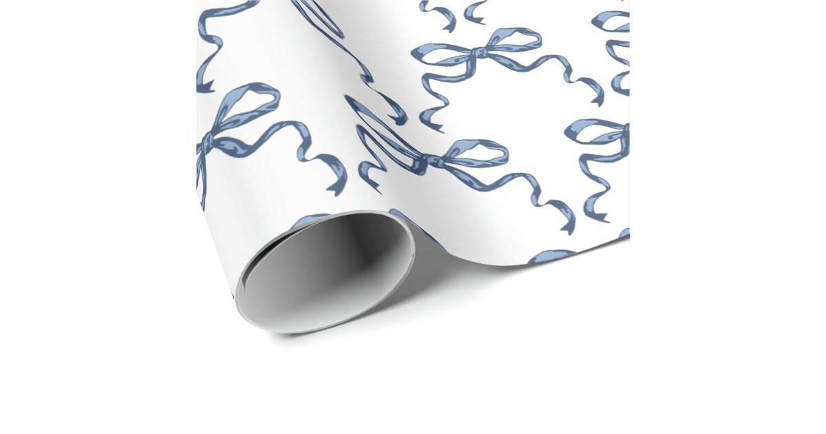 Trendy blue ribbon bows wrapping paper | Zazzle