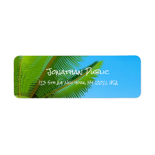Trendy Blue Sky Palms Elegant Calligraphy Template Label | Zazzle
