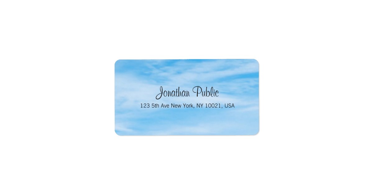 Trendy Blue Sky White Clouds Modern Calligraphy Label | Zazzle