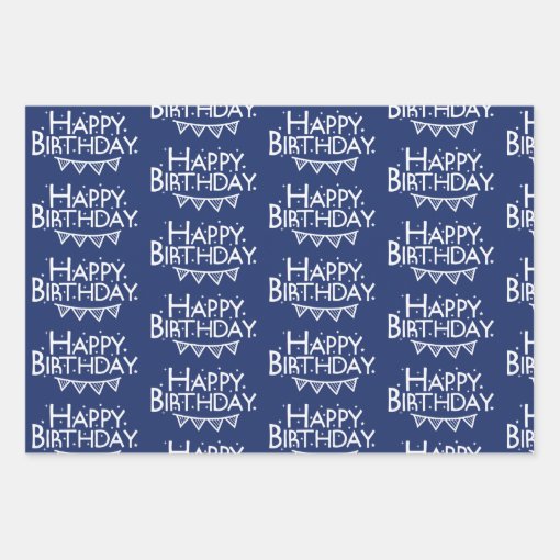 Trendy Blue Stripe Photo Collage Happy Birthday Wrapping Paper Sheets ...