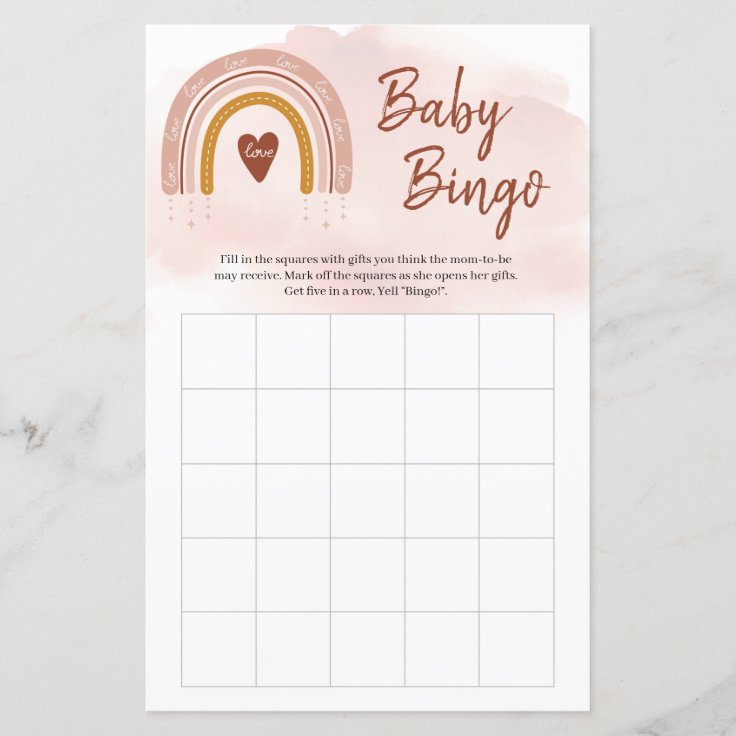 Trendy Boho Blush Pink Rainbow Copper Bingo Game | Zazzle
