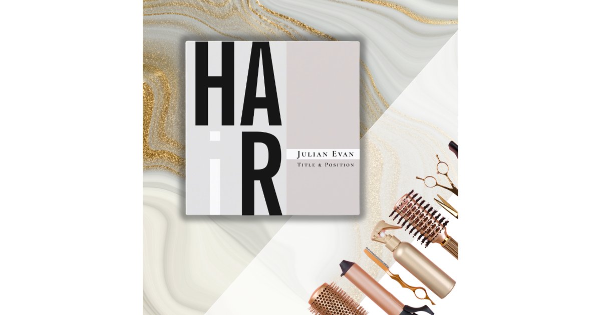 Trendy Bold Typography Beige Hair Dresser Square Business Card | Zazzle
