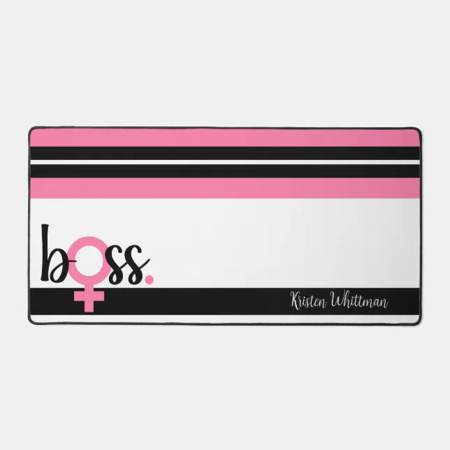 Trendy Boss Lady Modern Typography Stripes Desk Mat | Zazzle