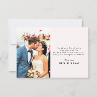 Trendy bride & groom wedding thank you photo card | Zazzle