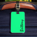 Trendy Bright Neon Green and Black Monogram Luggage Tag | Zazzle