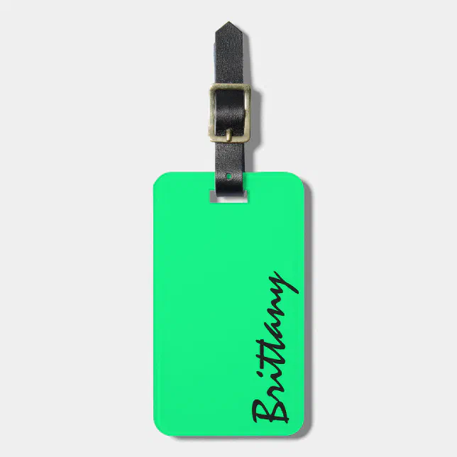 Trendy Bright Neon Green and Black Monogram Luggage Tag | Zazzle