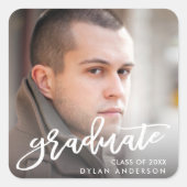 Trendy Brush Script Photo Graduate Graduation Square Sticker | Zazzle