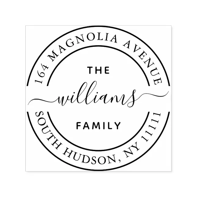 Trendy Calligraphy Family Logo Script Swirl Self-inking Stamp | Zazzle