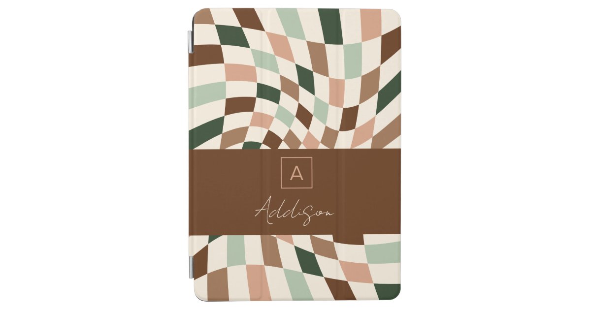 Trendy Checkered Personalized Monogram iPad Air Cover | Zazzle