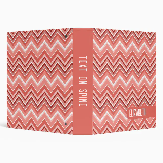 Trendy Chevron Pattern large name block coral 3 Ring Binder | Zazzle