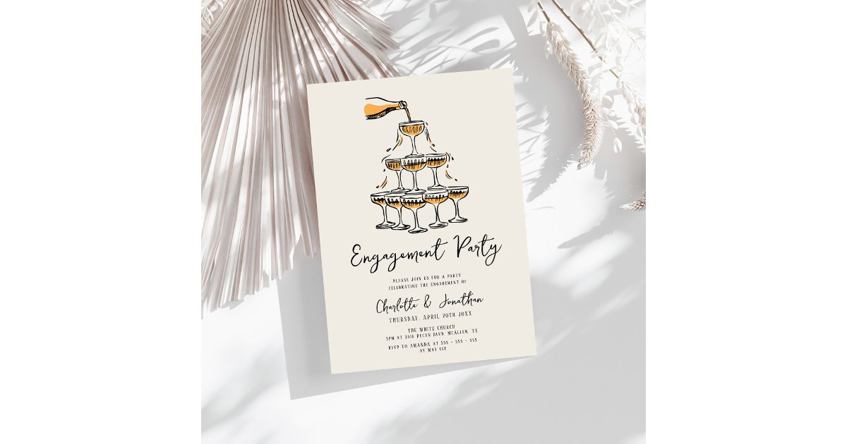 Trendy Chic Hand Drawn Engagement Party Invitation | Zazzle
