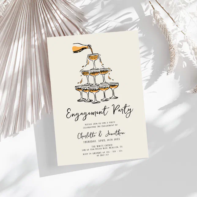 Trendy Chic Hand Drawn Engagement Party Invitation | Zazzle