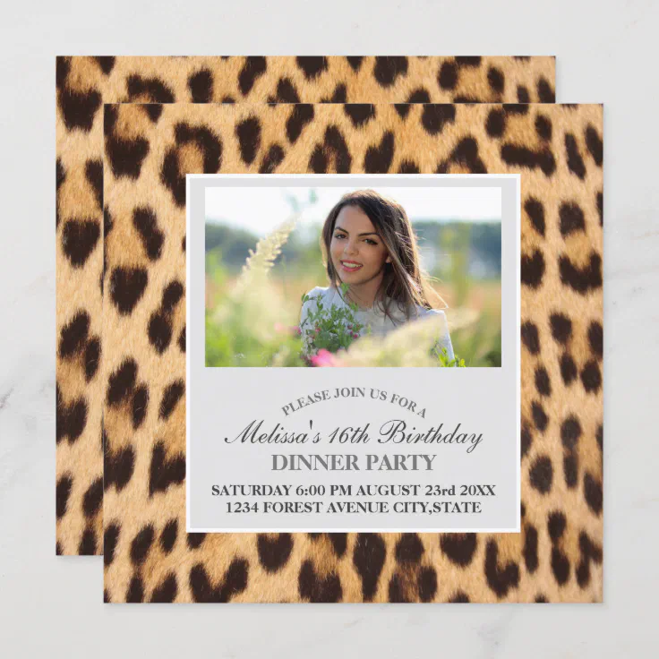 trendy chic leopard print safari birthday party invitation | Zazzle