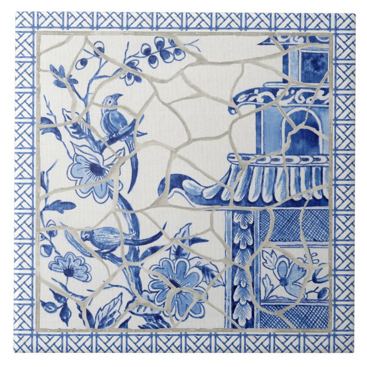 Trendy Chinoiserie Chic Blue White Chinese Pagoda Ceramic Tile | Zazzle