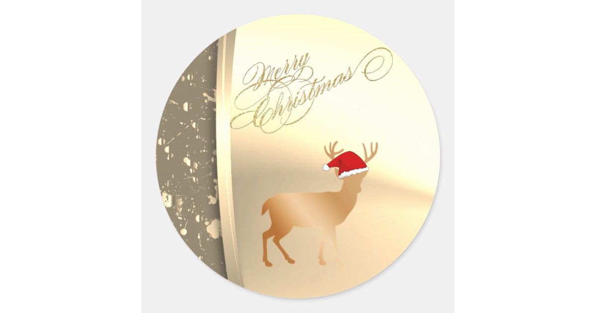 Trendy Christmas Reindeer Santa Hat ,Faux Gold Classic Round Sticker ...