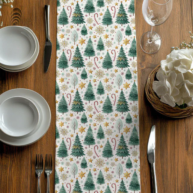 Trendy Christmas Trees Holiday Table Runner Design | Zazzle