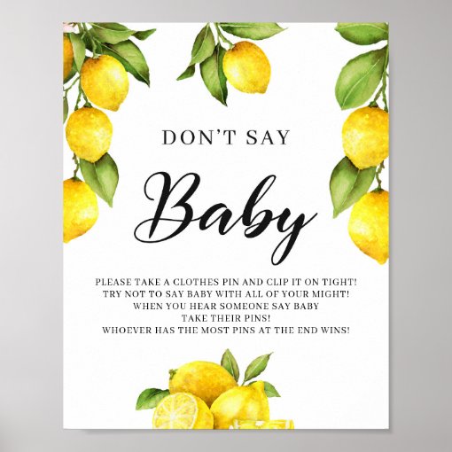 Trendy Citrus Lemons Don't Say Baby Game Sign | Zazzle