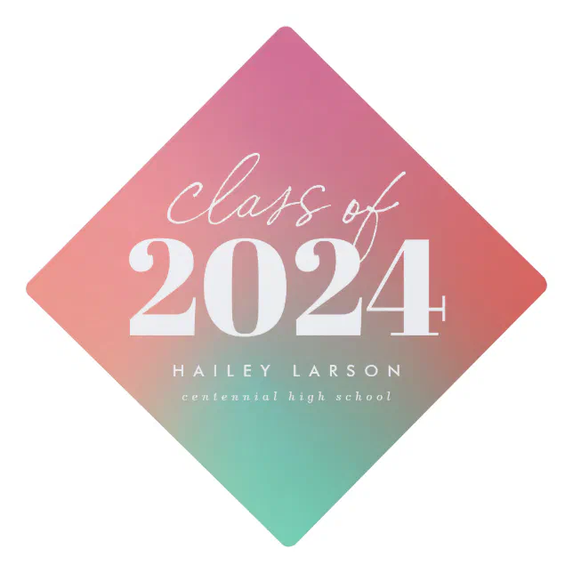 Trendy Class of 2024 Pink Gradient Calligraphy Graduation Cap Topper ...
