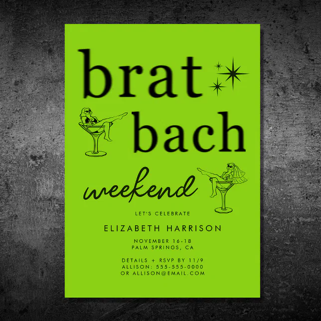 Trendy Cocktails Brat Green Bachelorette Party Invitation | Zazzle