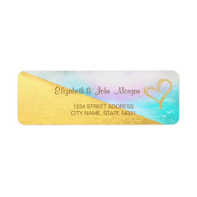 Trendy Colorful Gold Glitter Heart Address Label | Zazzle