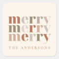 Trendy Colorful Merry Custom Name Christmas Square Sticker | Zazzle