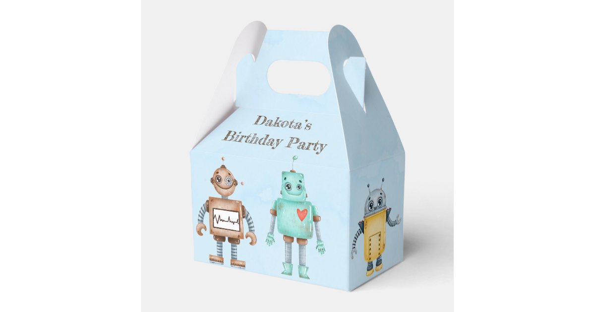 Trendy Colorful Robots Boy Birthday Party Favor Boxes | Zazzle