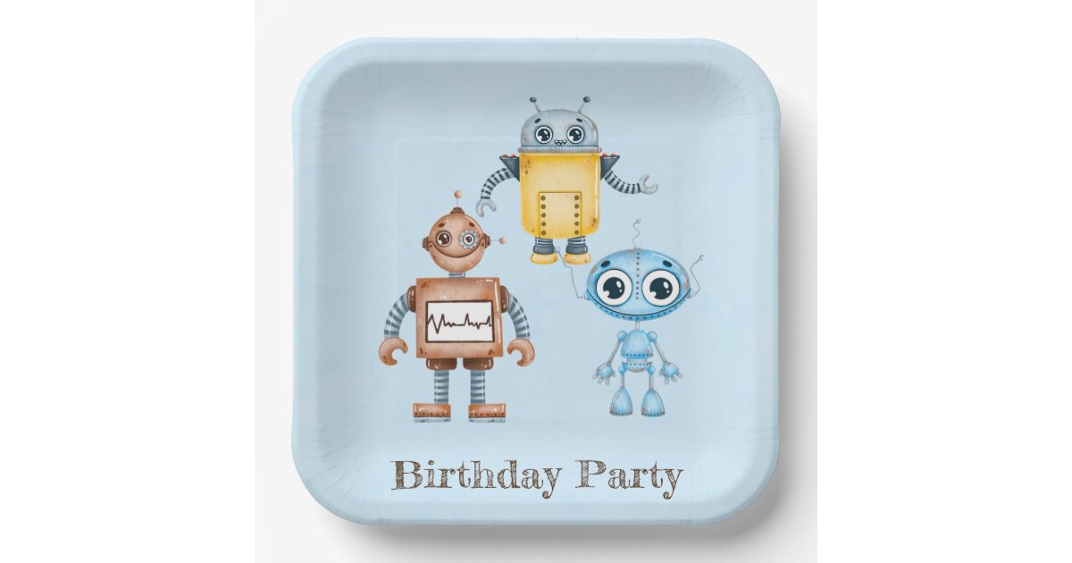 Trendy Colorful Robots Boy Birthday Party Paper Plates | Zazzle