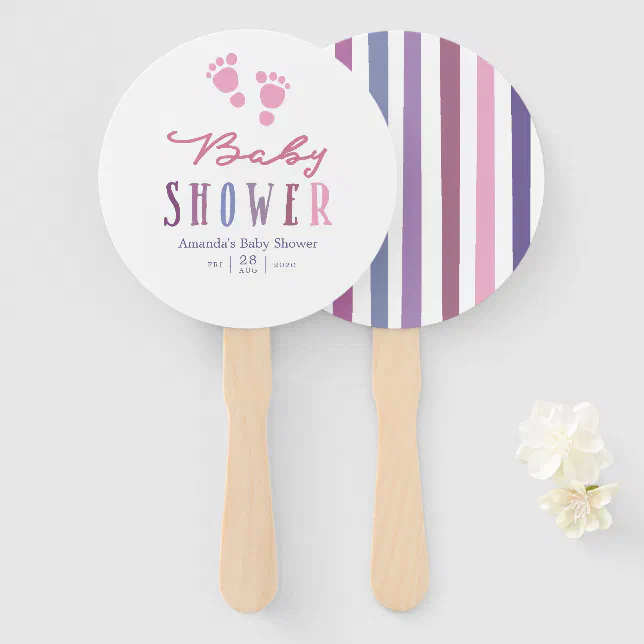 Trendy colorways Girl Baby Shower Hand Fan | Zazzle