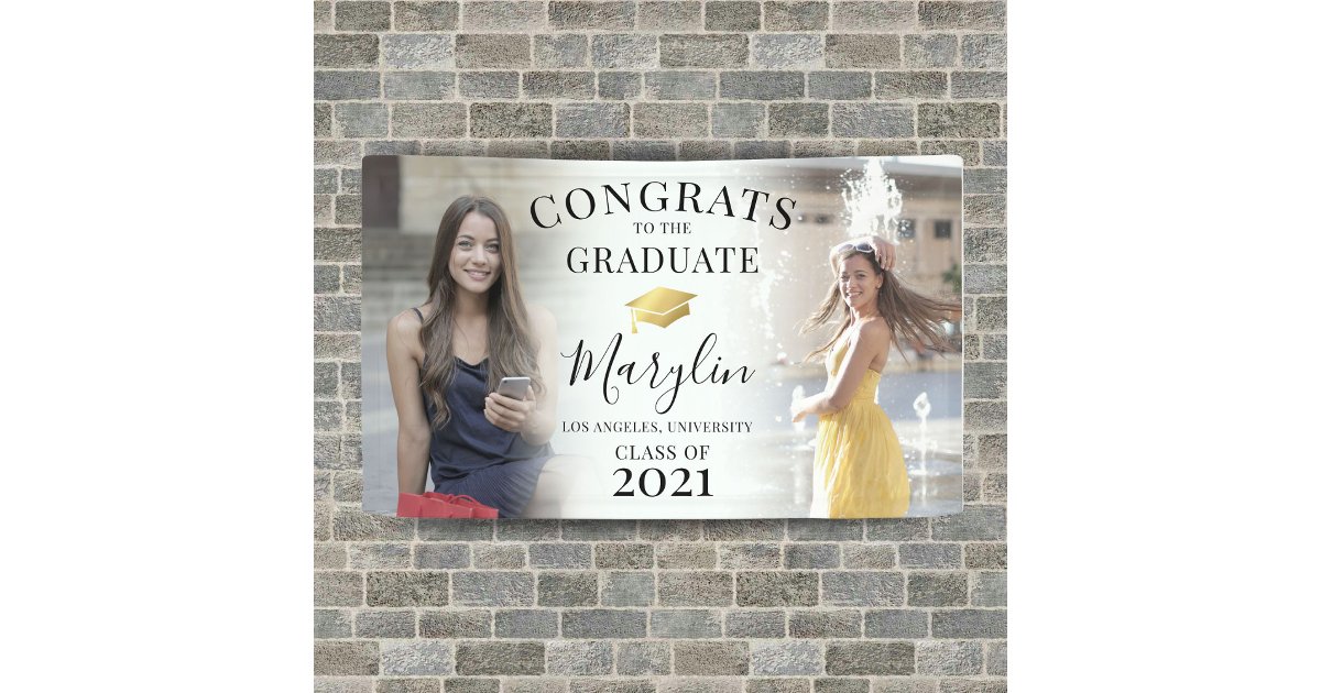 Trendy Congrats 2 Photo Graduation Party Banner | Zazzle