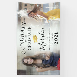 Trendy Congrats 2 Photo Graduation Party Banner | Zazzle