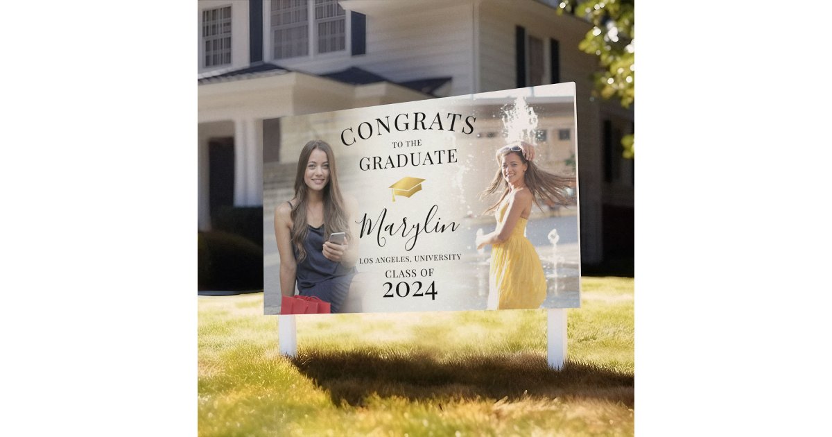 Trendy Congrats 2 Photo Graduation Yard Sign | Zazzle