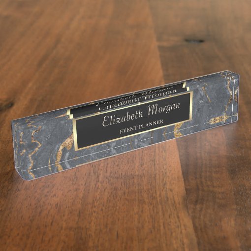 Trendy Cool Gray Gold Marble Stone Desk Name Plate | Zazzle