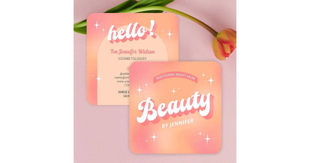 Trendy Cosmetologist Lashes Retro Girly Beauty Square Business Card ...