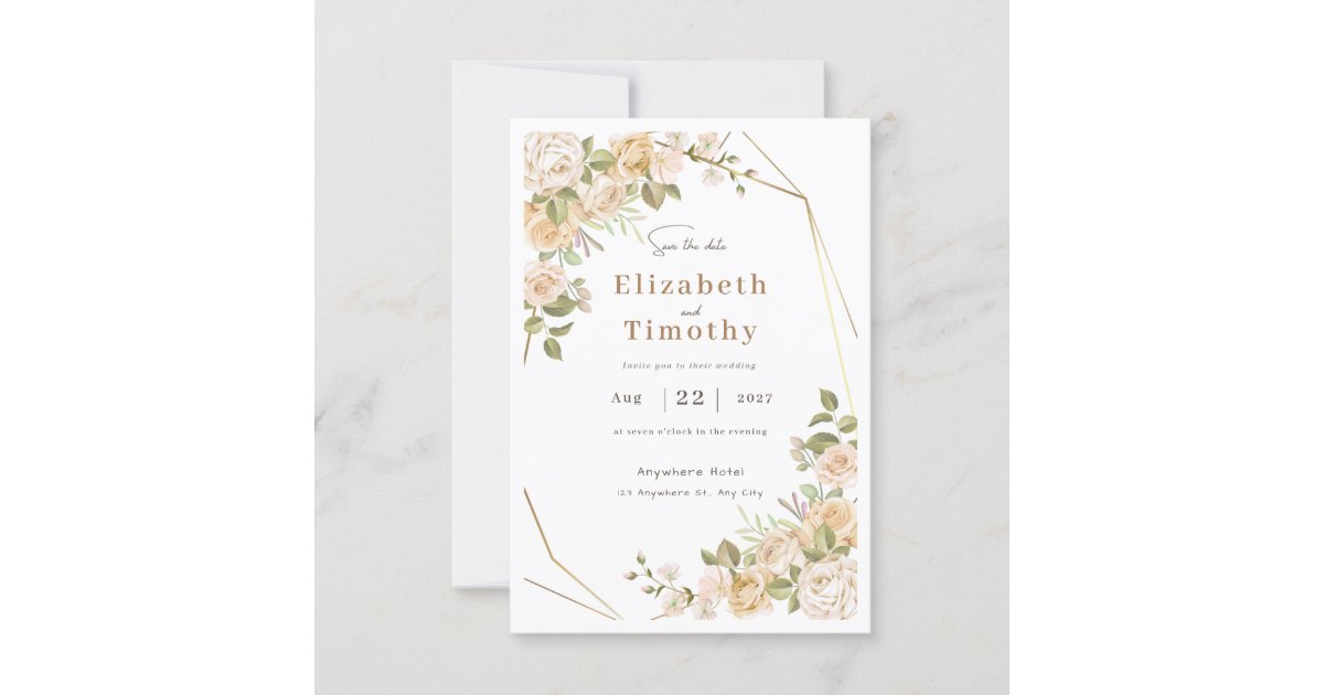 Trendy Cream Save The Date Wedding Invitation | Zazzle