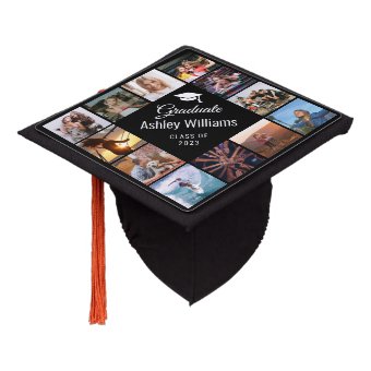 Trendy Custom Photo Collage Cute Script Black Graduation Cap Topper ...