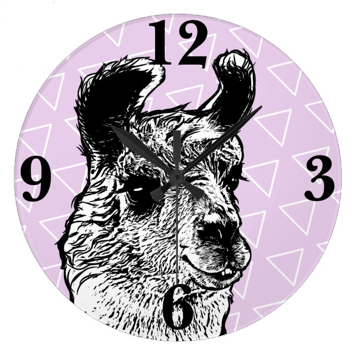 Trendy Cute Llama Illustration & Triangles Large Clock | Zazzle.com