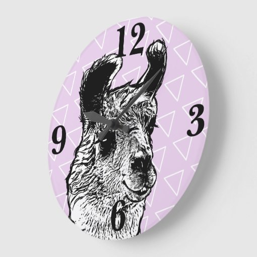 Trendy Cute Llama Illustration & Triangles Large Clock | Zazzle