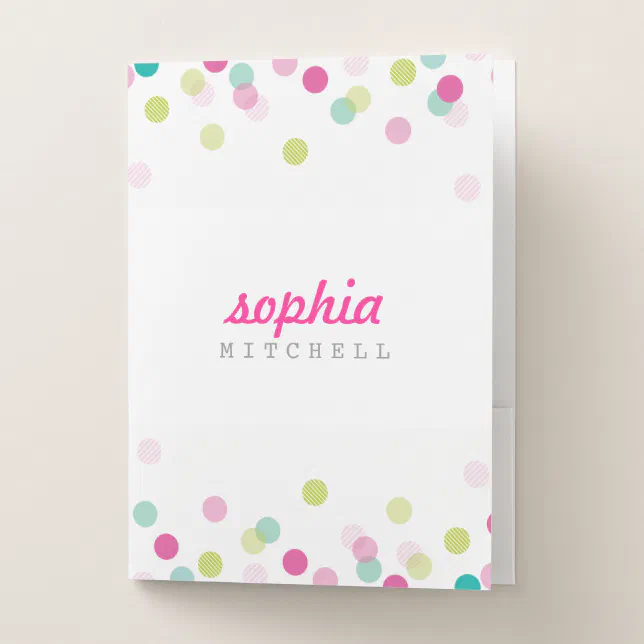 TRENDY cute polka dot confetti pattern pink green Pocket Folder | Zazzle