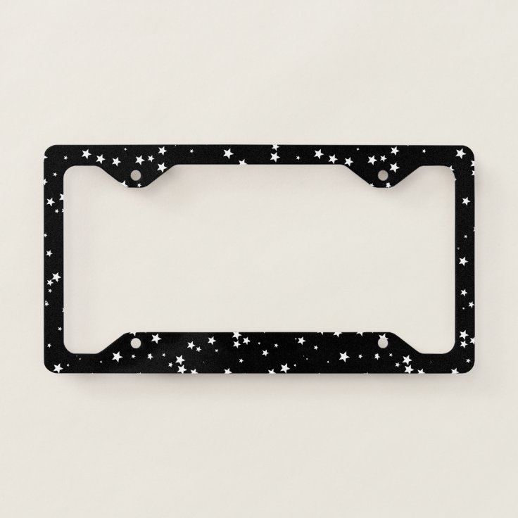 Trendy Cute Tiny White Stars on Black License Plate Frame | Zazzle