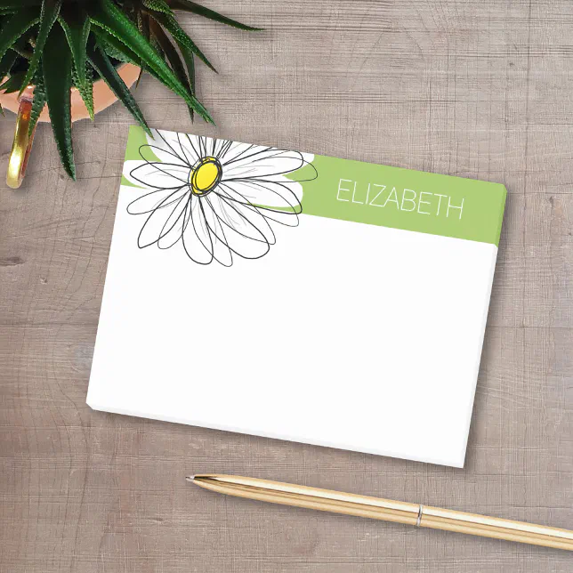 Trendy Daisy Floral Illustration - lime and yellow Post-it Notes | Zazzle