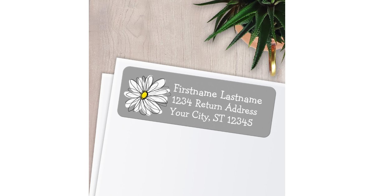 Trendy Daisy gray and yellow Return Address Label | Zazzle