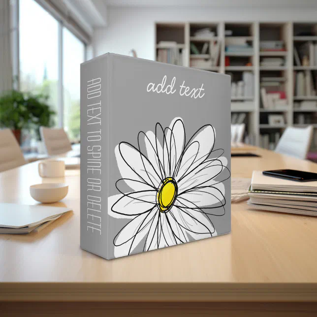 Trendy Daisy with gray and yellow 3 Ring Binder | Zazzle
