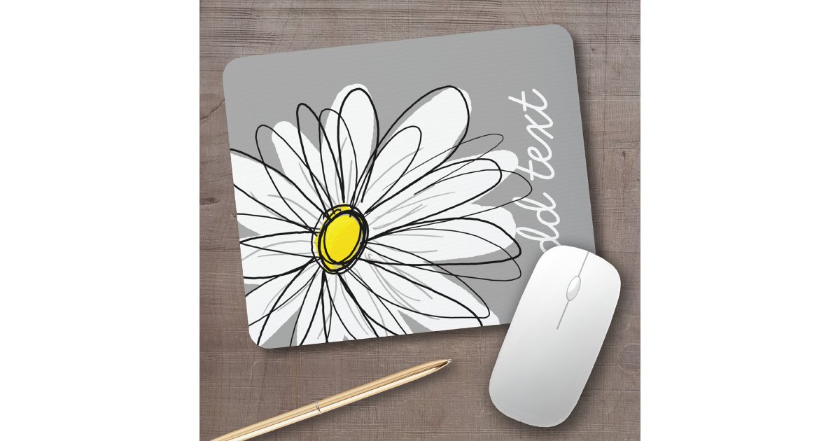 Trendy Daisy with gray and yellow Mouse Pad | Zazzle