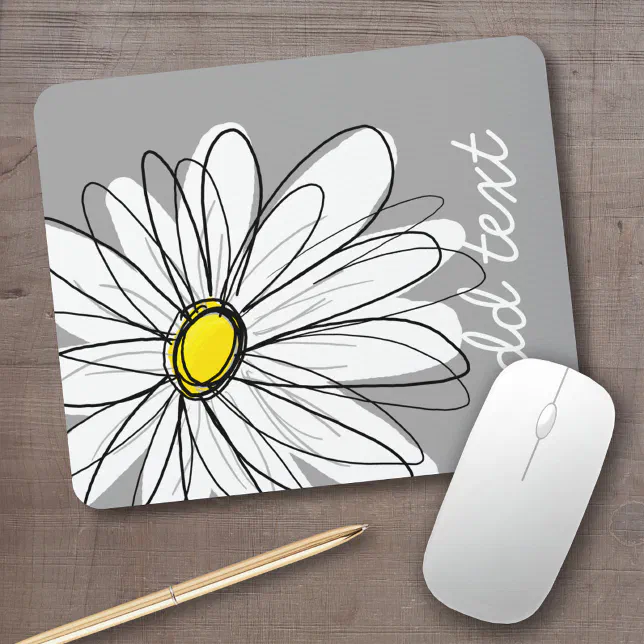 Trendy Daisy with gray and yellow Mouse Pad | Zazzle
