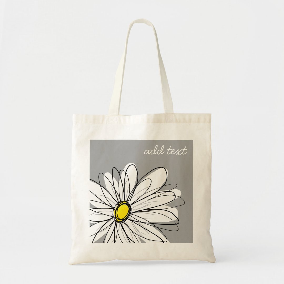 Trendy Daisy with gray and yellow Tote Bag | Zazzle