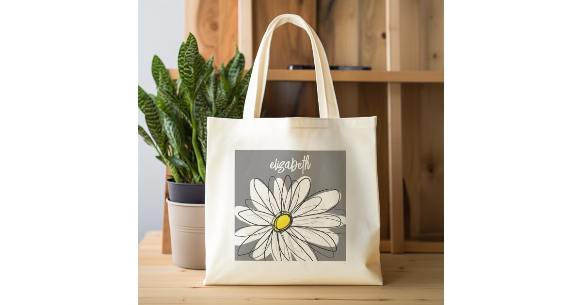 Trendy Daisy with gray and yellow Tote Bag | Zazzle