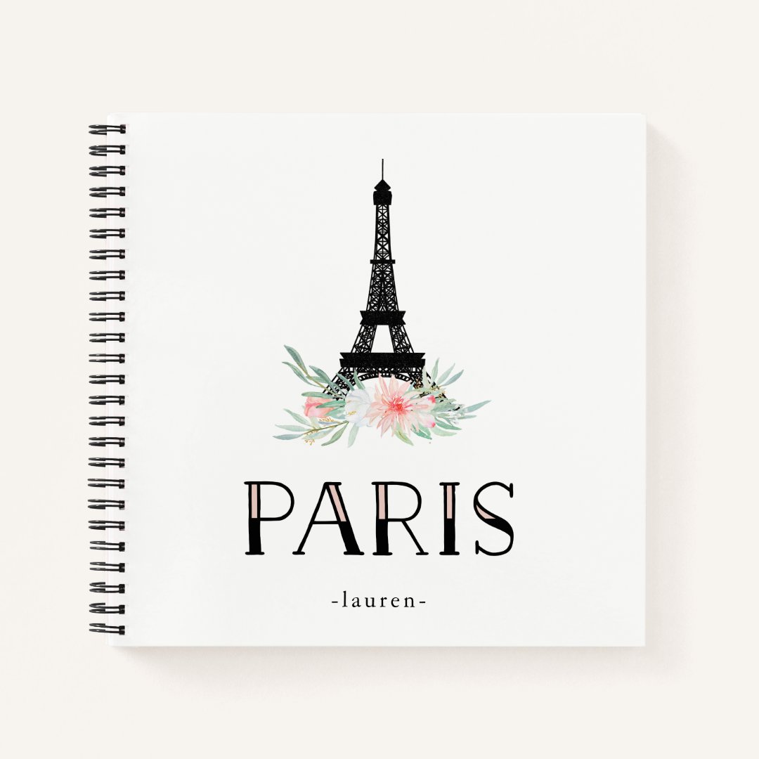 Trendy Eiffel Tower and Blush Pink Flowers | Paris Notebook | Zazzle